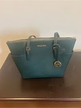 Michael Kors | Bags | Michael Kors Green Saffiano Leather Tote With ...